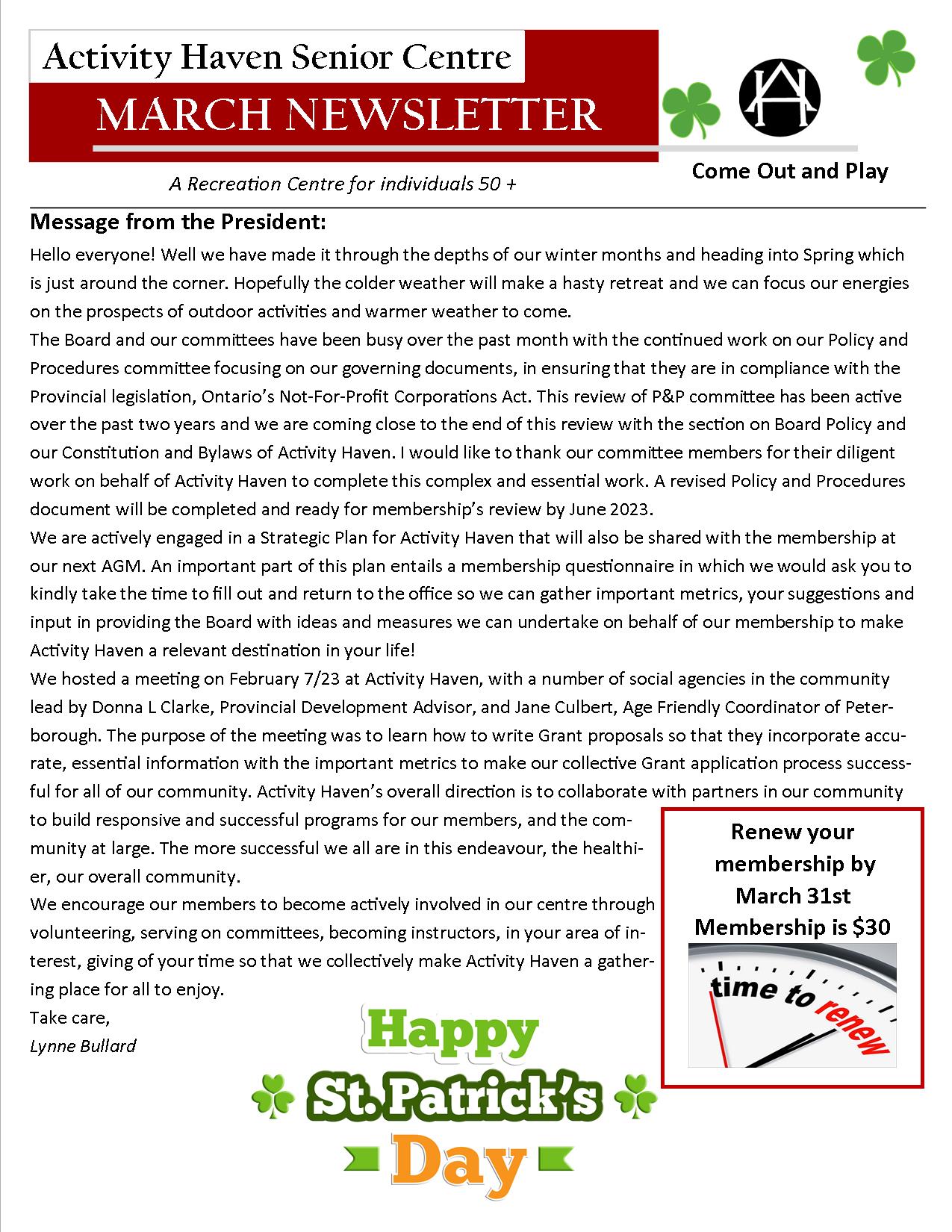 Newsletter – Activity Haven