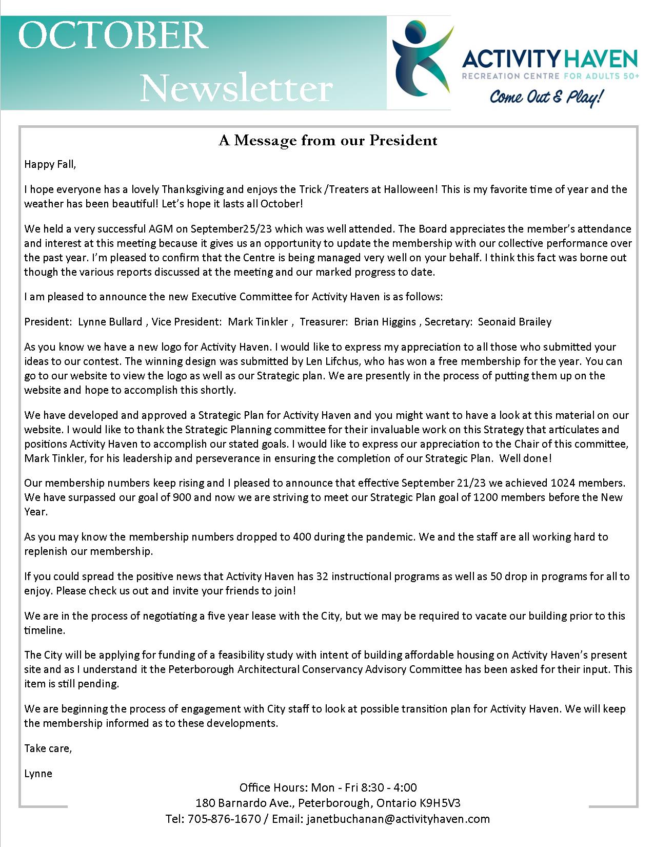 Newsletter – Activity Haven