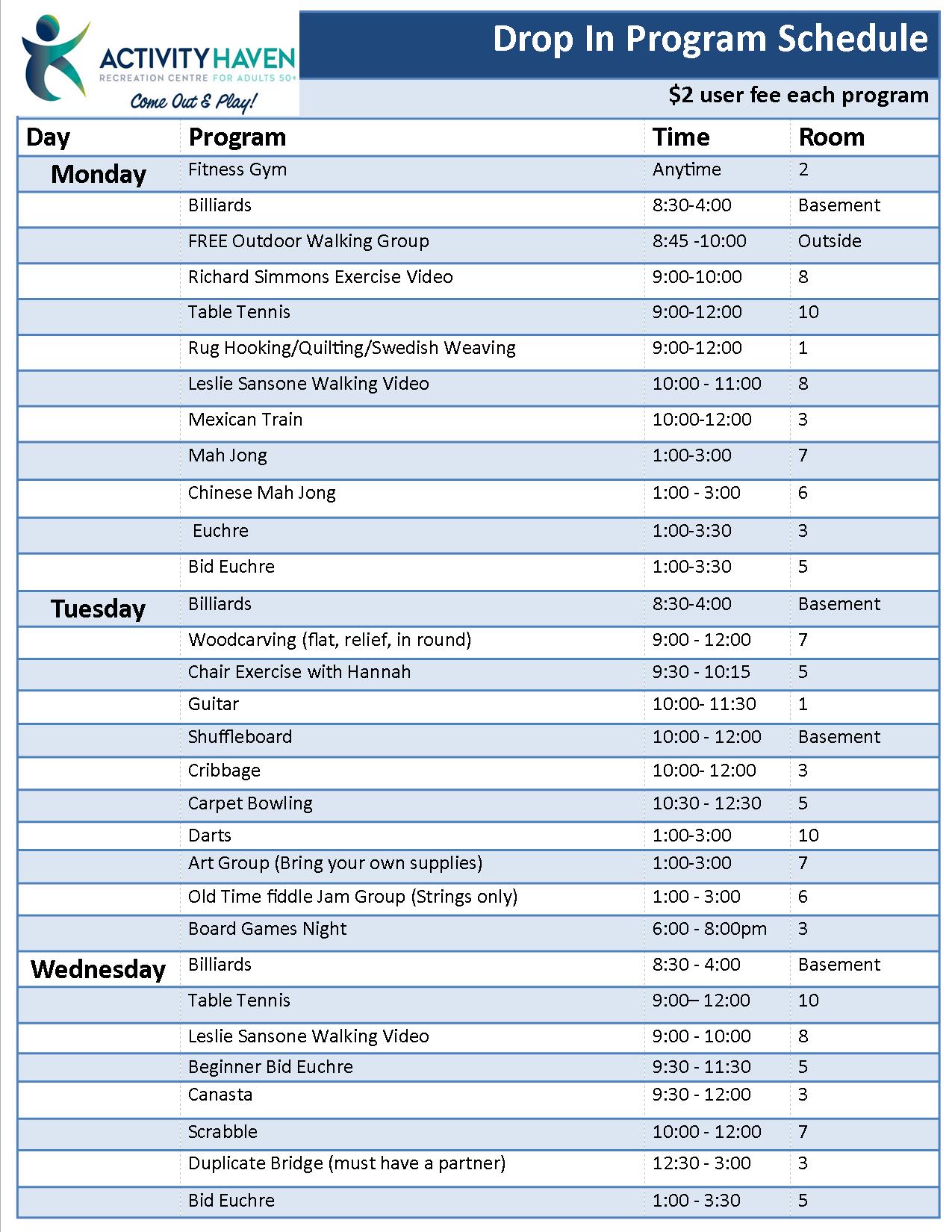 Drop in programs for seniors