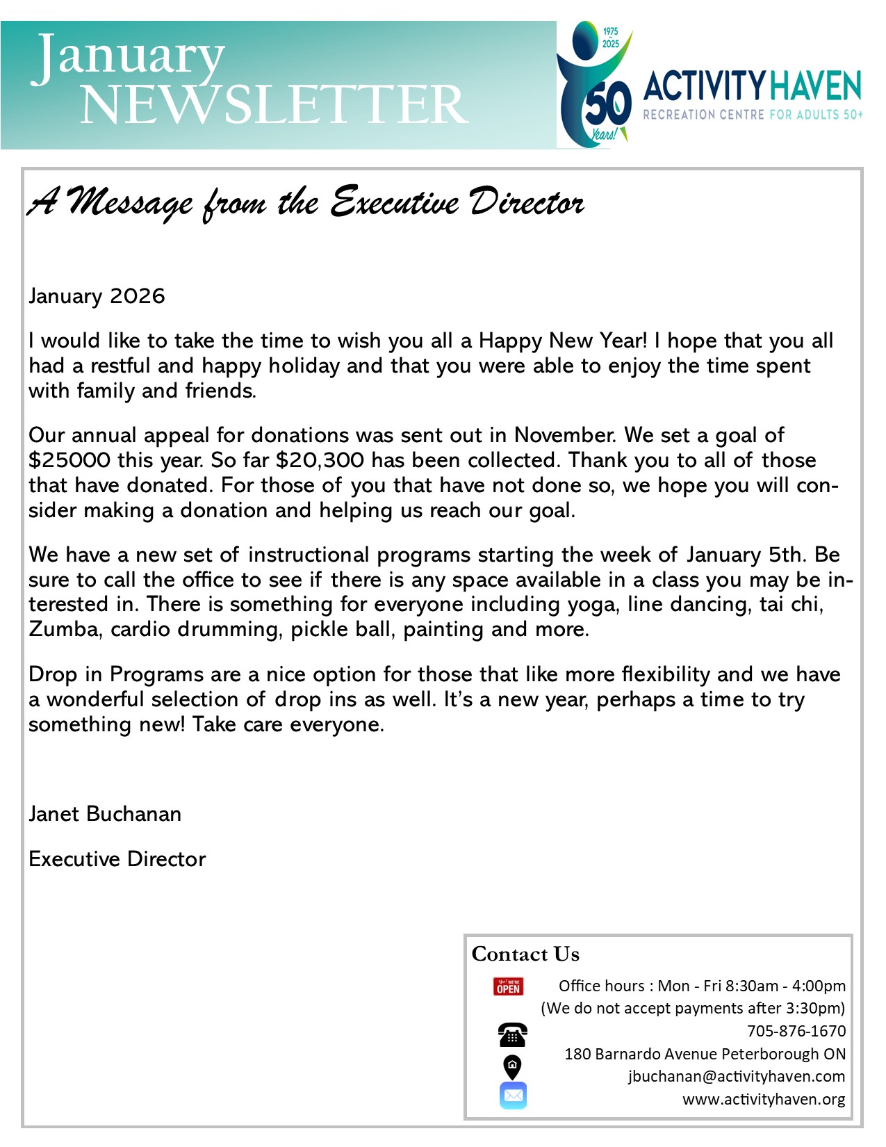 Newsletter – Activity Haven Recreation Centre